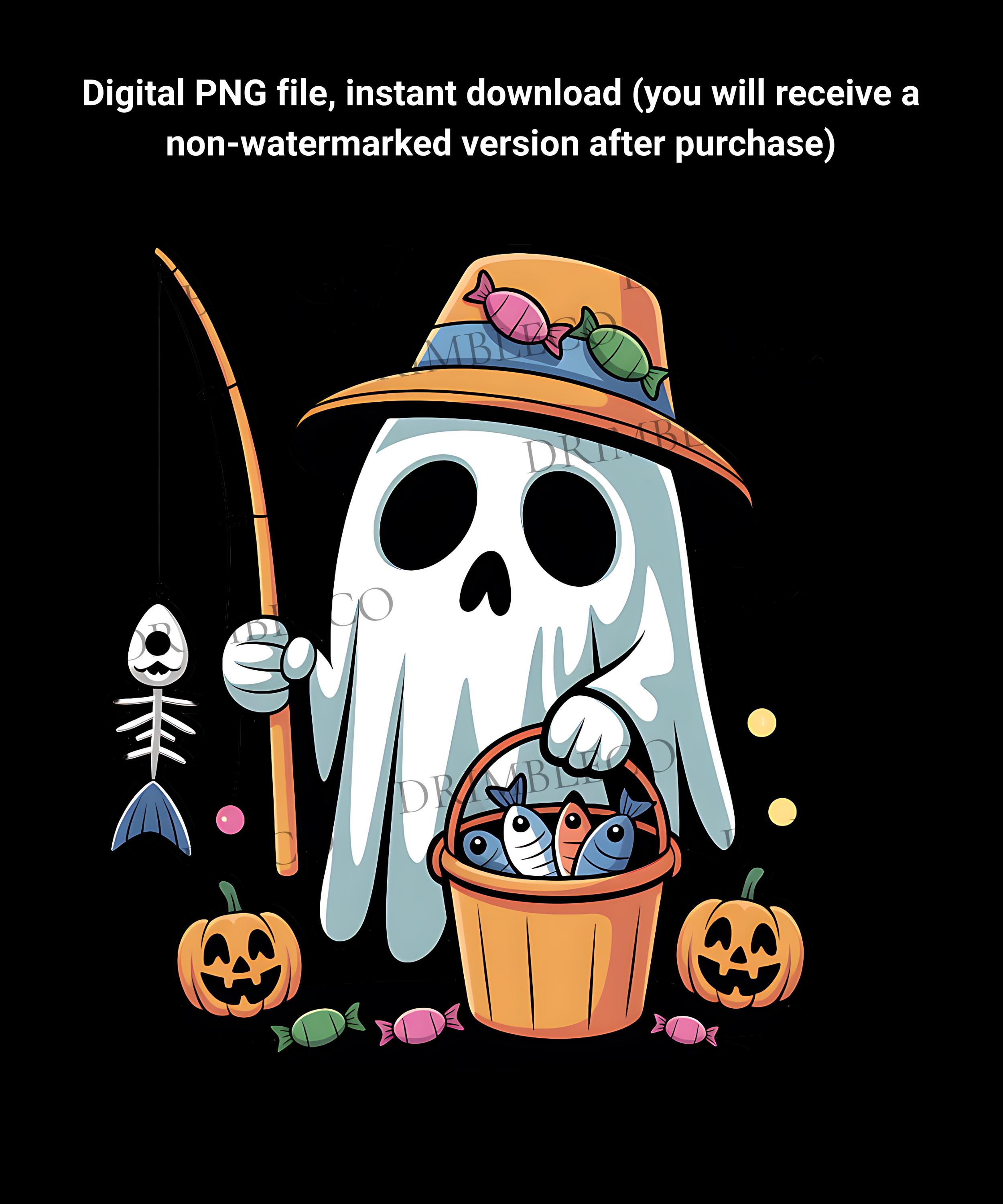 Halloween Fisherman PNG, Spooky Ghost Fisherman Clipart, Skeleton Fish ...