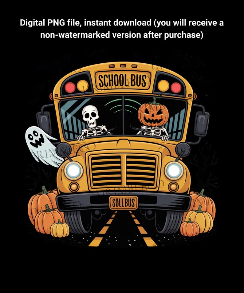 Halloween Bus Driver PNG, Spooky School Bus Clipart, Pumpkin Head Bus ...