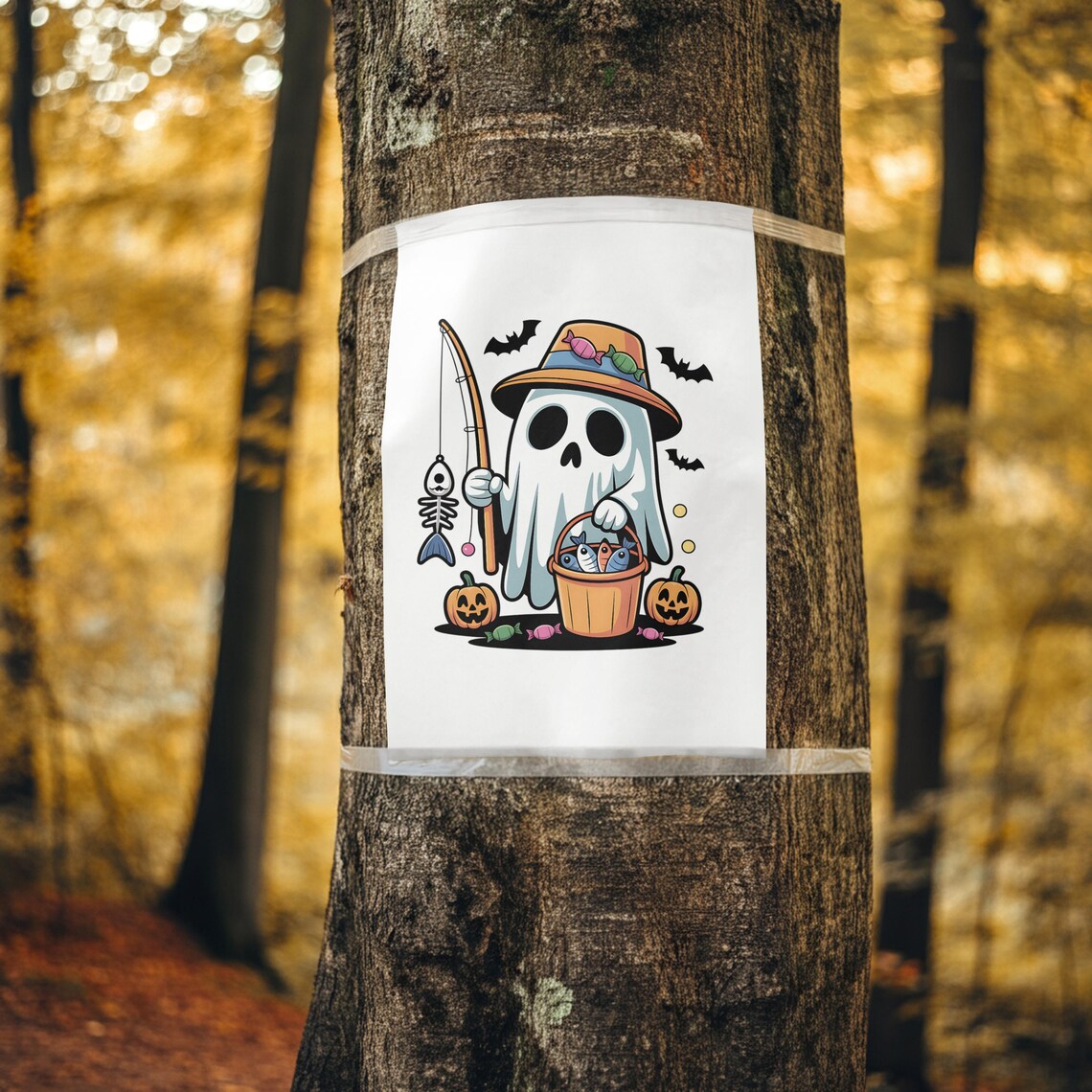 Halloween Fisherman PNG, Spooky Ghost Fisherman Clipart, Skeleton Fish ...