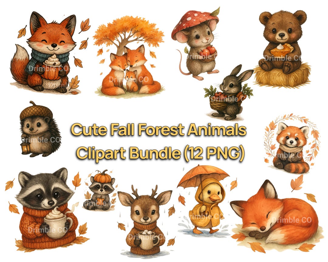 Cute Fall Forest Animals Clipart Bundle, Autumn Woodland Creatures ...