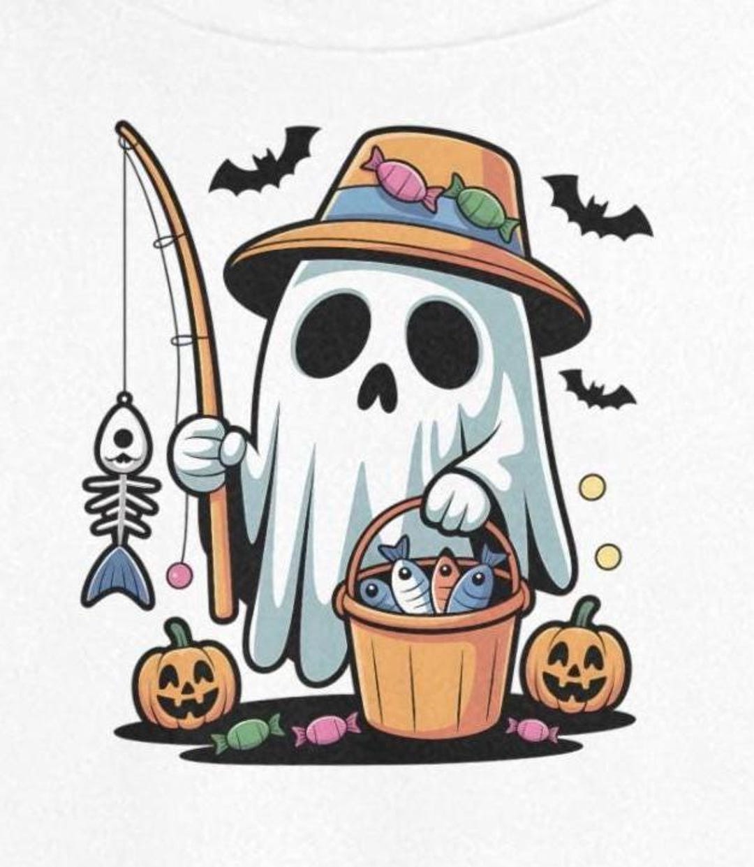 Halloween Fisherman PNG, Spooky Ghost Fisherman Clipart, Skeleton Fish ...