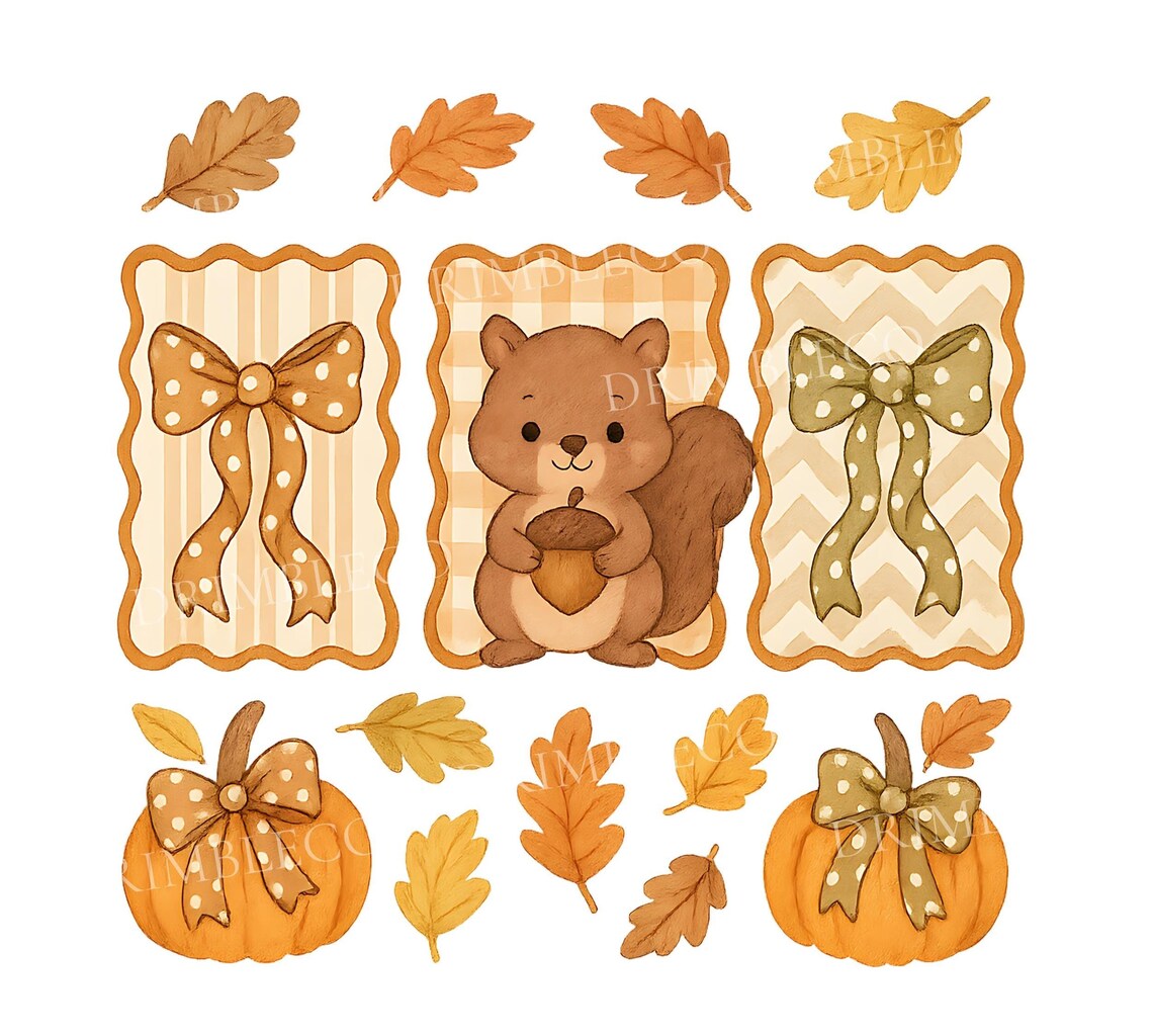 Fall Squirrel PNG, Autumn Clipart Digital Download, Thanksgiving ...