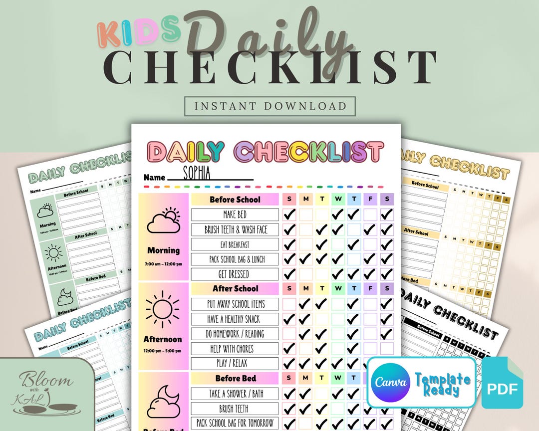 Daily Checklist, Weekly Task Planner Template, School Routine ...