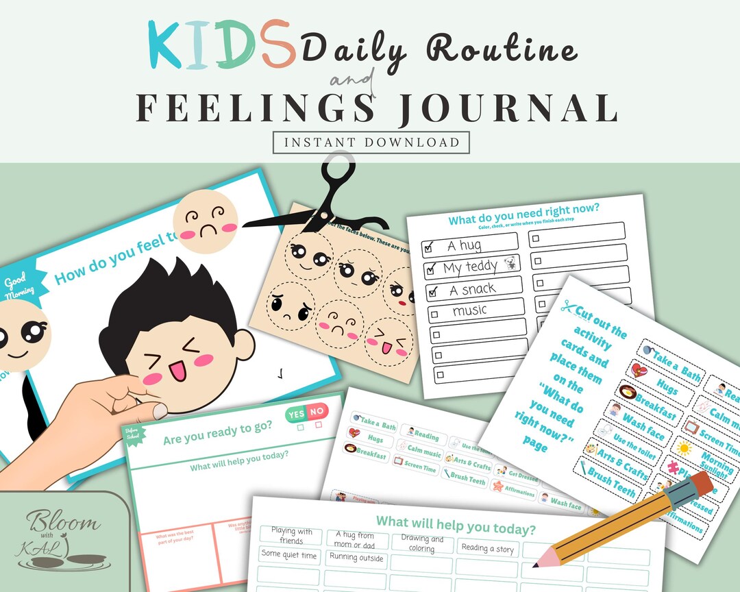 Kids Daily Routine and Feelings Journal | Printable Morning Checklist ...
