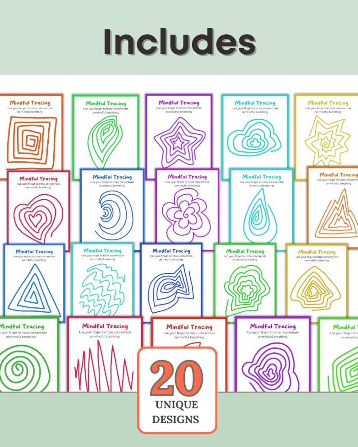 Finger Tracing Breathing Flashcards | 20 Printable Designs ...