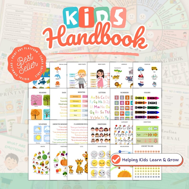 Kids Printable Bundle, Feelings Wheel, Behavior Chart, Coloring Book ...