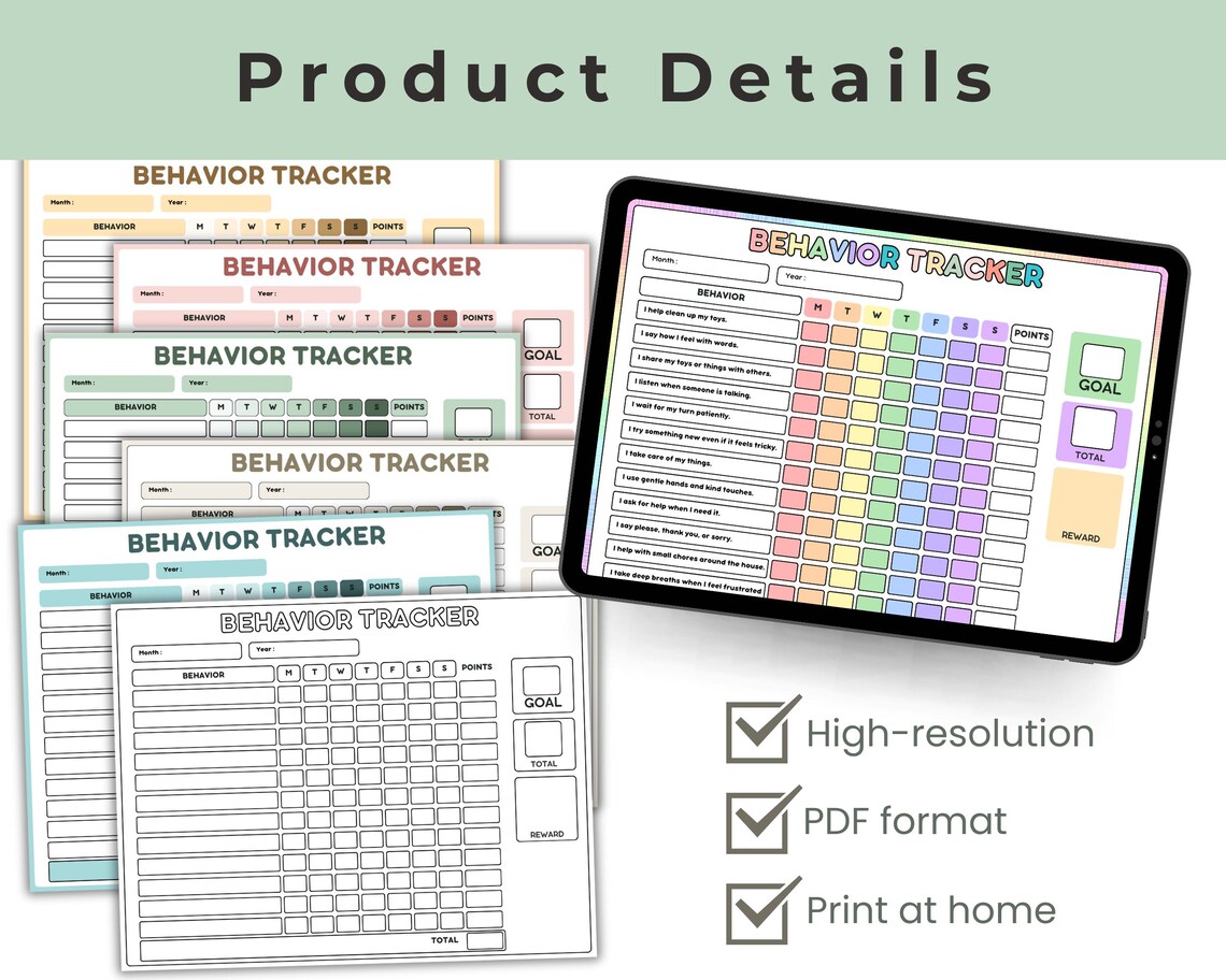 Printable Behavior Tracker for Kids | Behavior Reward Chart | Positive ...