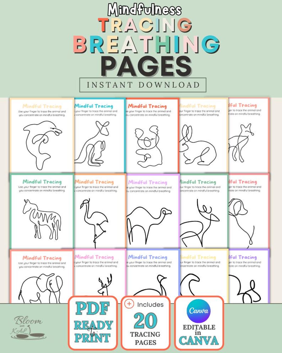 Mindfulness Tracing Breathing Pages | Printable Calm Activity Kids ...