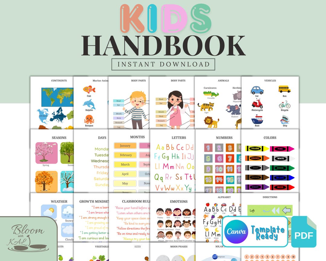 Printable Kids Handbook | Fun Learning Guide With Alphabet, Numbers ...