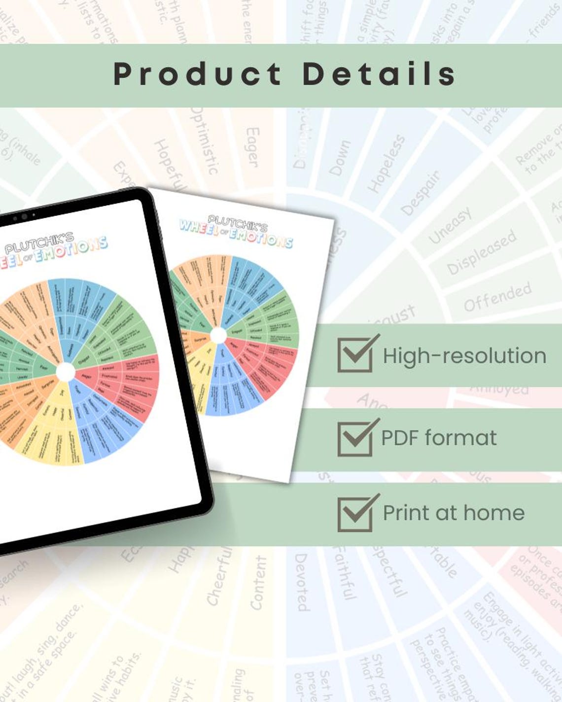 Emotions Wheel Printable | Feelings Chart | Therapy Counseling Tool ...