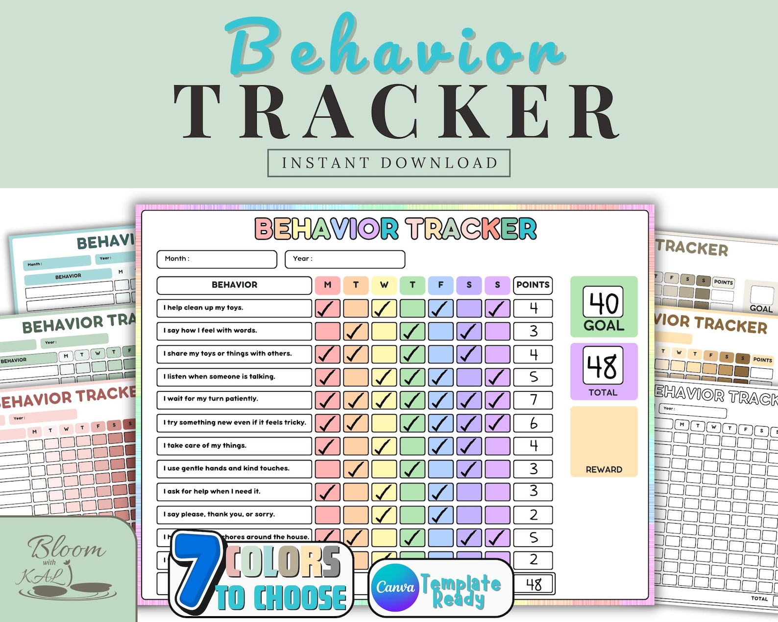 Printable Behavior Tracker for Kids | Behavior Reward Chart | Positive ...