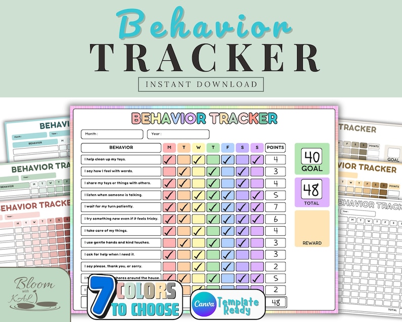 Printable Behavior Tracker for Kids | Behavior Reward Chart | Positive ...