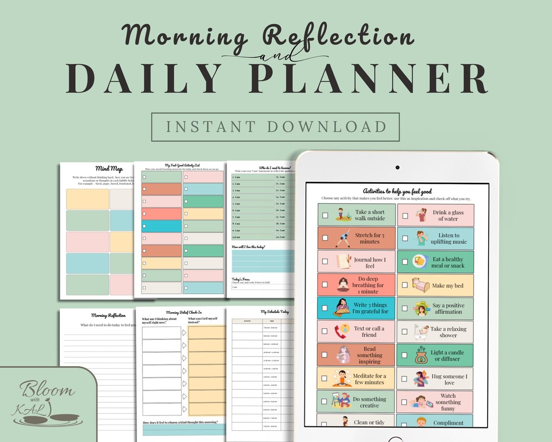 Morning Reflection Worksheet | Daily Self-care Planner, Mindfulness ...