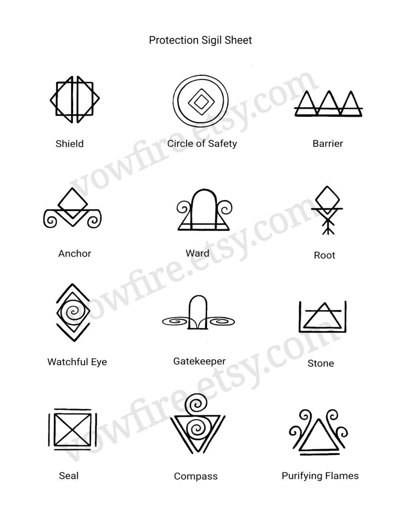 Protection Sigil Sheet Printable | 12 Minimalist Witchy Symbols ...
