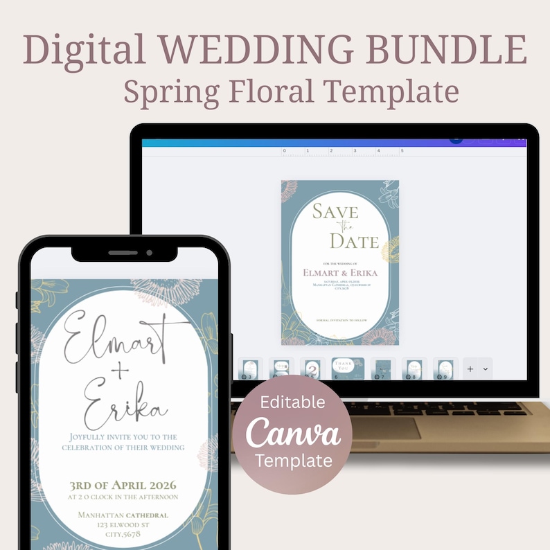 BUNDLE Spring Floral Wedding Stationery Template Bundle: Editable ...