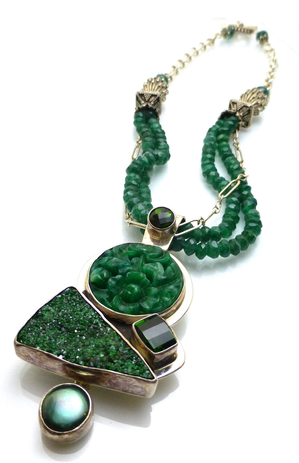 Necklace Sterling Silver AKR Amy Kahn Russell Jade Uvarovite Druzy ...