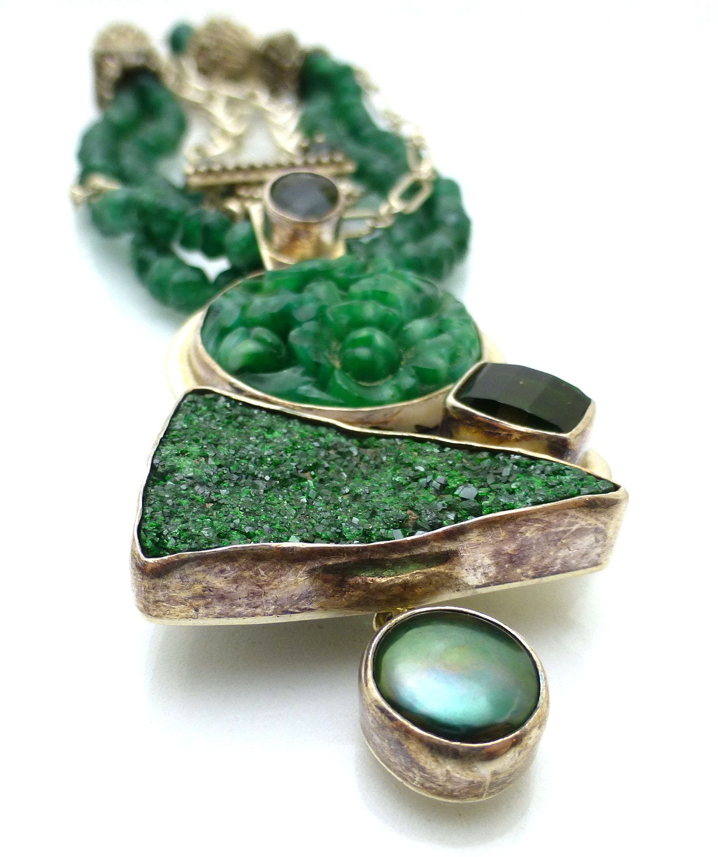 Necklace Sterling Silver AKR Amy Kahn Russell Jade Uvarovite Druzy ...