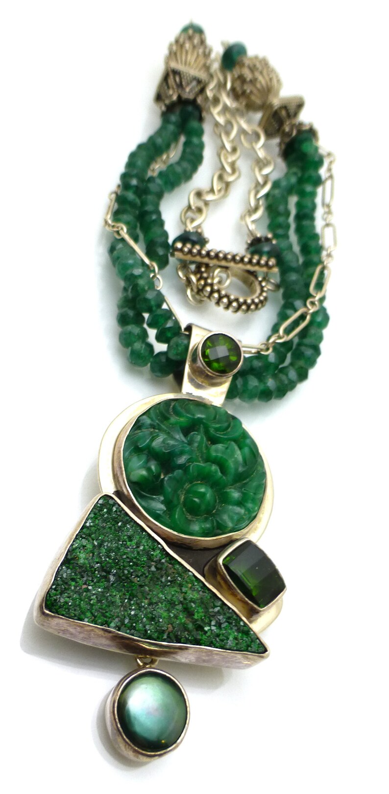 Necklace Sterling Silver AKR Amy Kahn Russell Jade Uvarovite Druzy ...