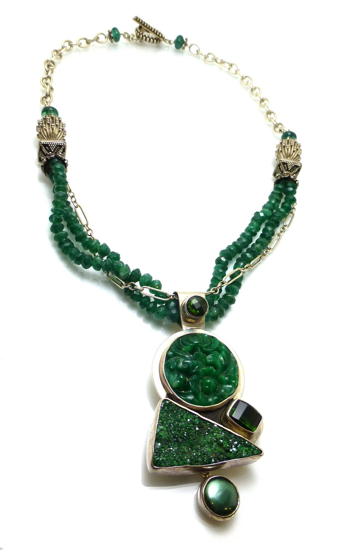 Necklace Sterling Silver AKR Amy Kahn Russell Jade Uvarovite Druzy ...