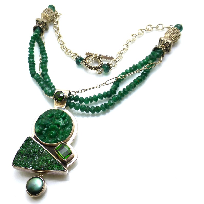 Necklace Sterling Silver AKR Amy Kahn Russell Jade Uvarovite Druzy ...