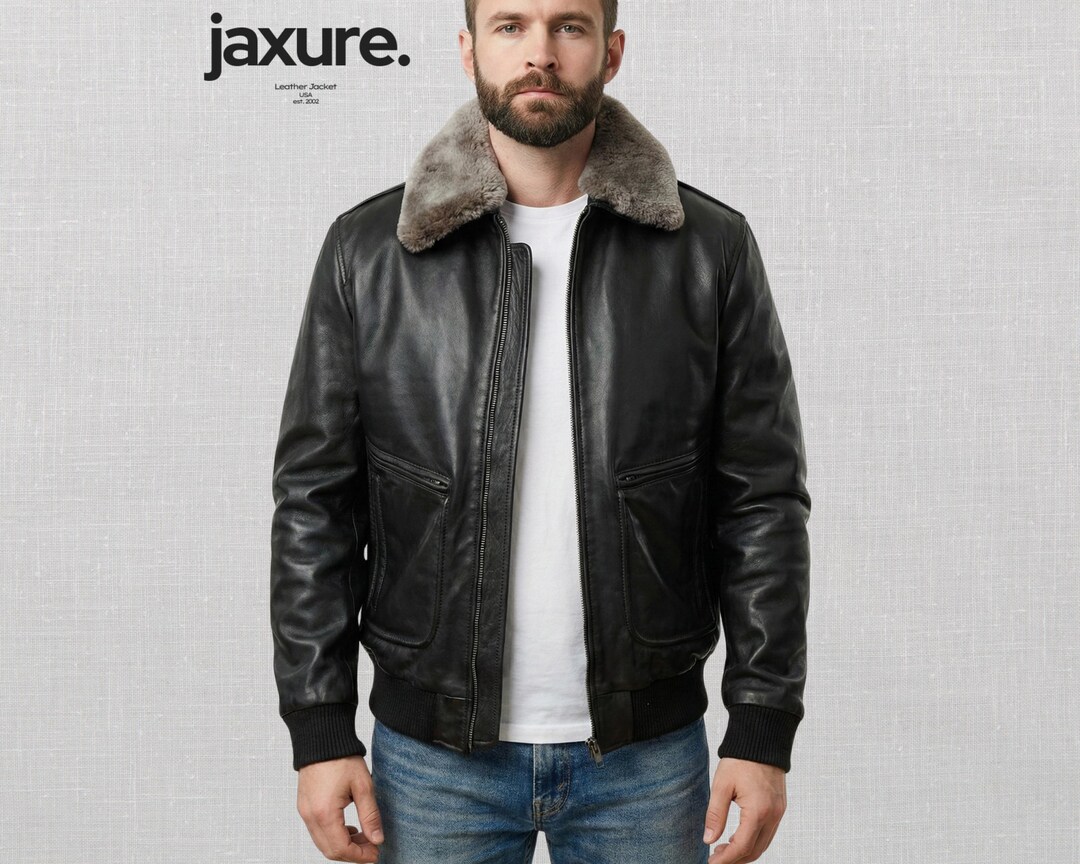 Vintage Aviator Flight Jacket With Fur Collar – Warm Pilot Leather ...
