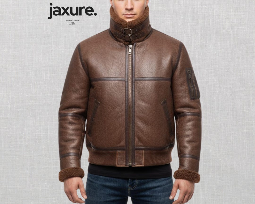 Men’s B3 Shearling Leather Jacket With Classic RAF Aviator Design ...