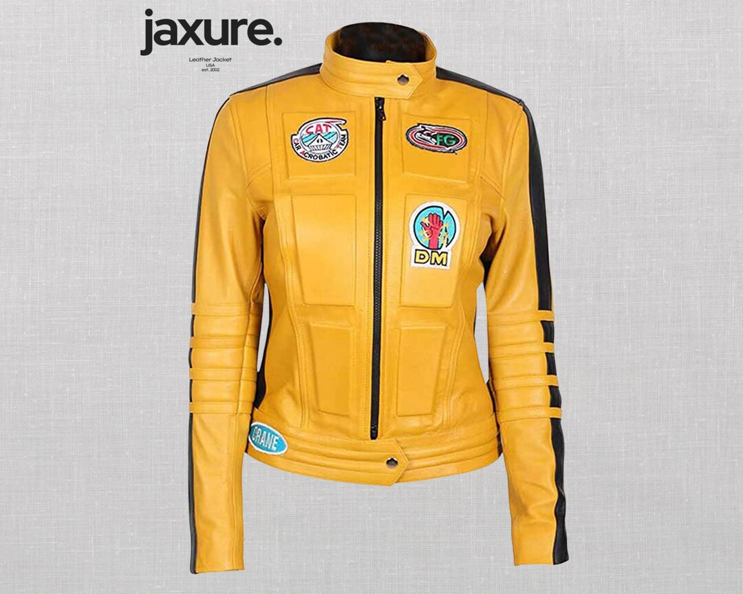 Uma Thurman the Bride Kill Bill Jacket Yellow Biker Motorcycle Leather ...