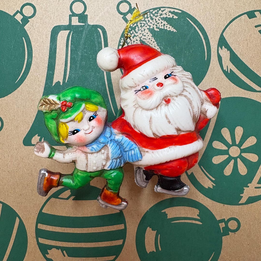 Vintage MCM Blow Mold Santa Ice Skating Christmas Ornament - Etsy