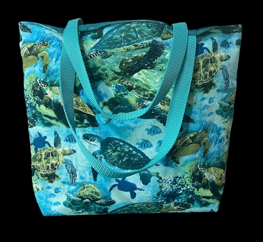 Tote Bag With Ocean Life Theme, Sea Turtles - Fully Lined and Padded ...