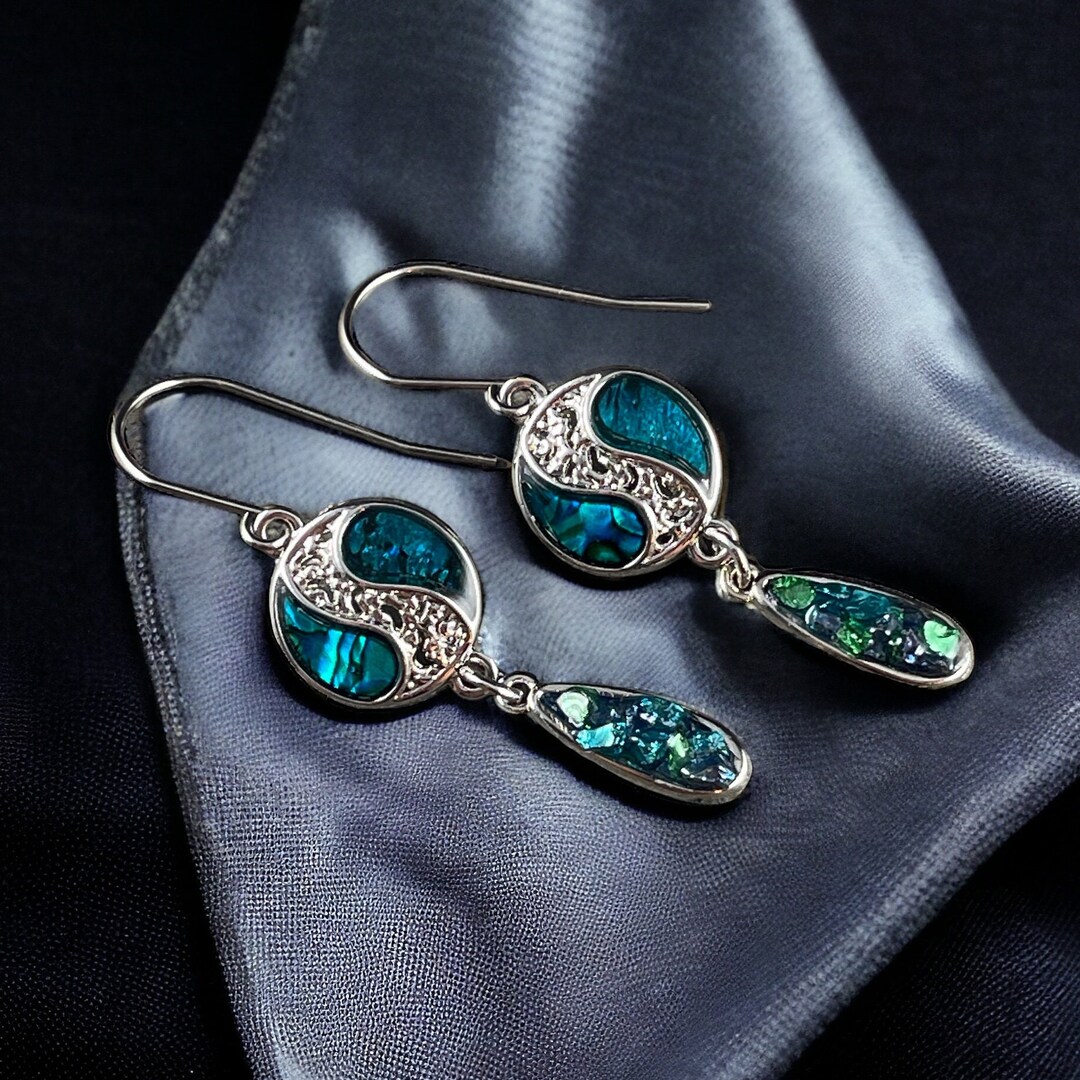 Sapphire, Emerald, Capri Blue and Silver Dangle Earrings Multi-color ...