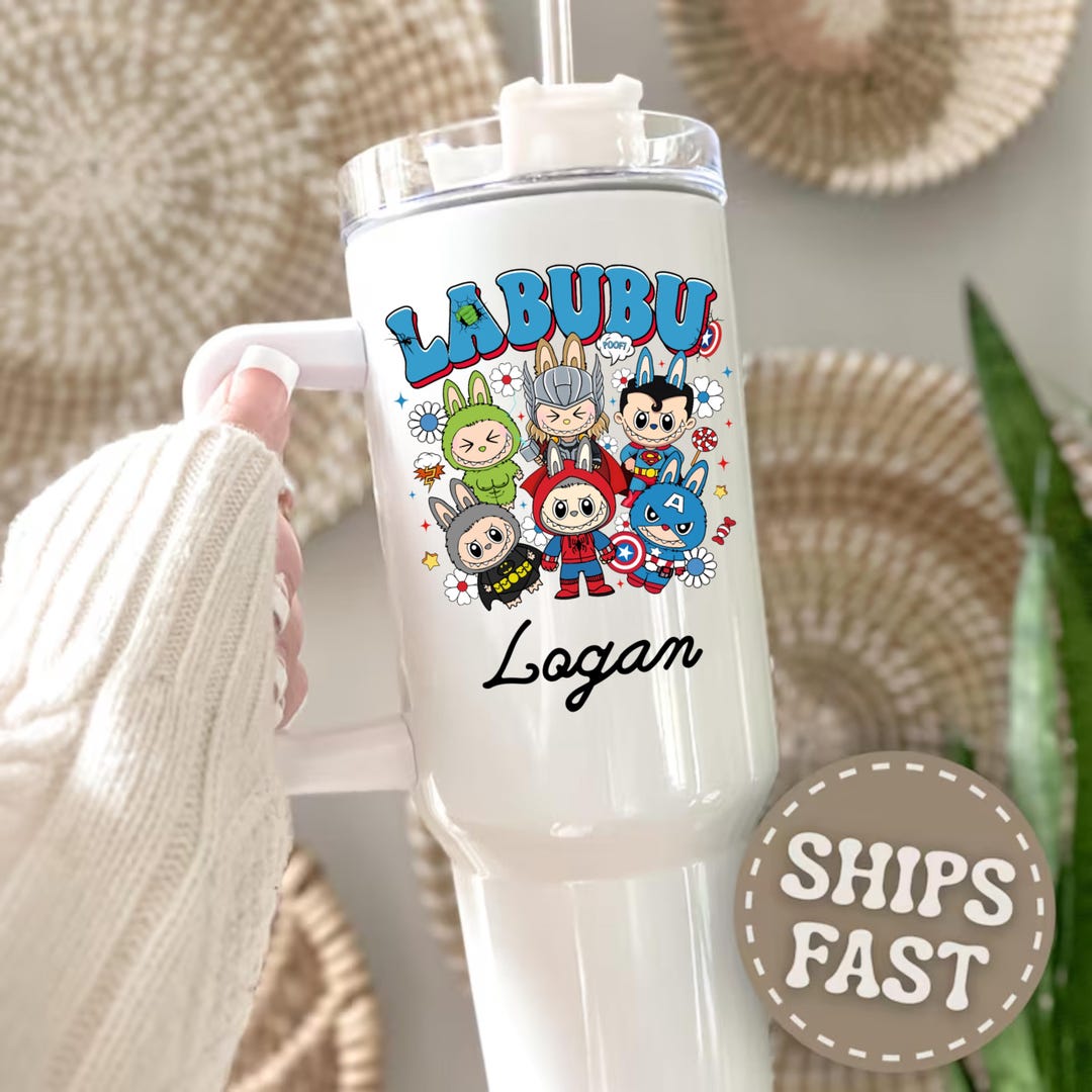 Custom Labubu Superhero Team Tumbler With Handle | Personalized Name ...