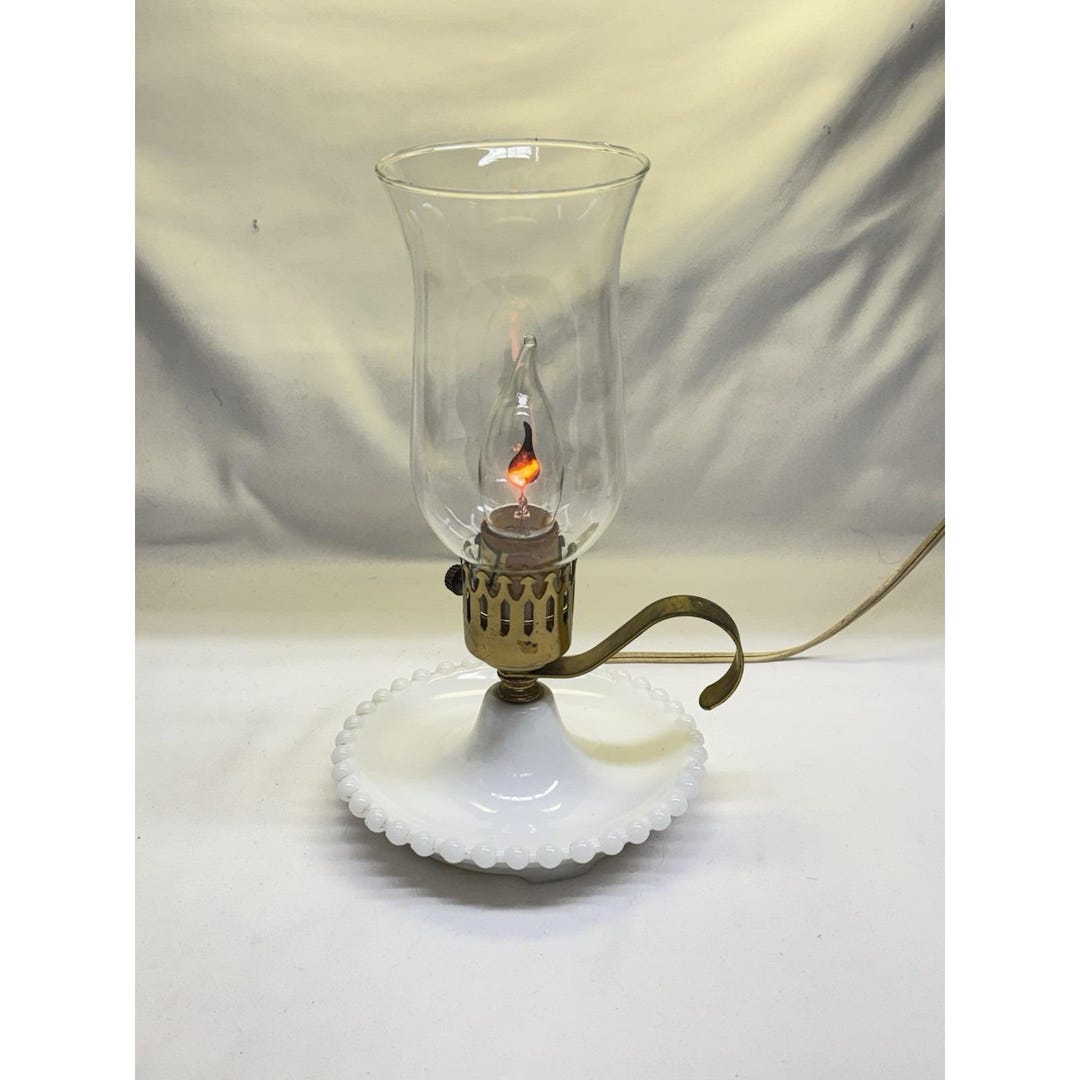 Vtg Milk / Clear Glass 10.25" Electric Flicker Light Parlor Table ...