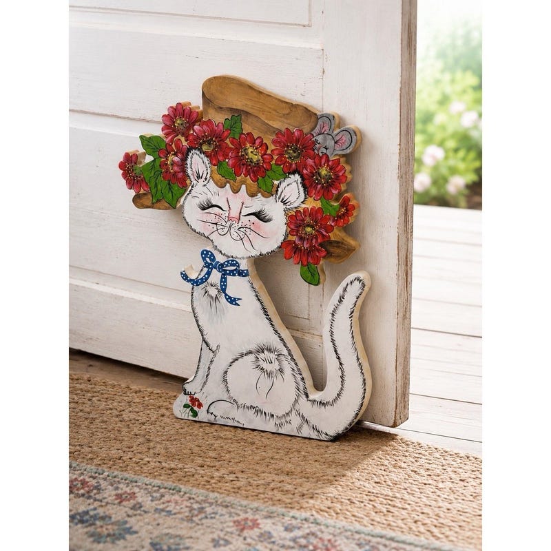 Wooden Folk Art Cat White - Etsy