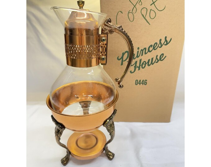 Vtg Princess House Copper and Brass Tea Coffee Carafe Pot With Stand ...