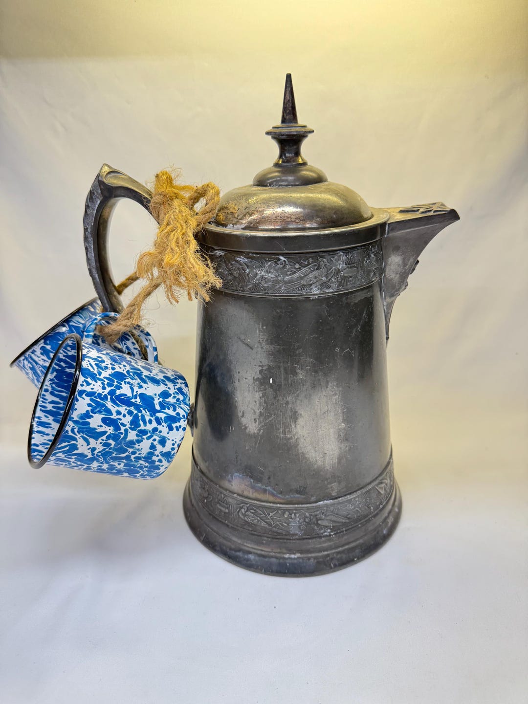 Antique Meriden 415 Quadruple Silver Plated 12” Lined Water Pitcher W ...