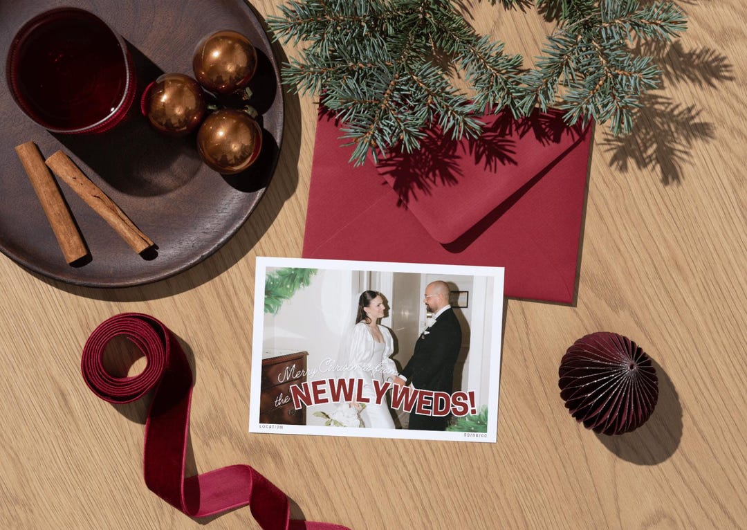 Newlyweds Christmas Postcard | Festive Photo Card (editable Canva ...