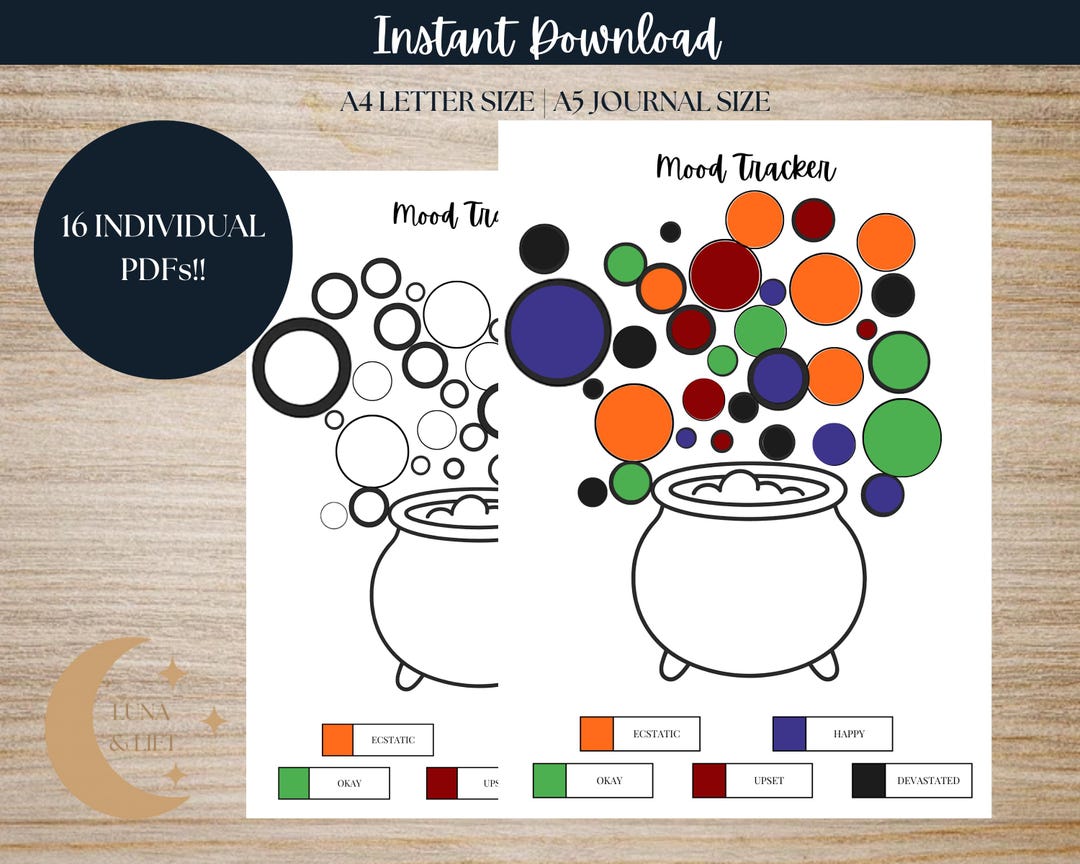 Halloween Cauldron Mood Tracker Bundle: Printable PDF (A4, A5, US ...