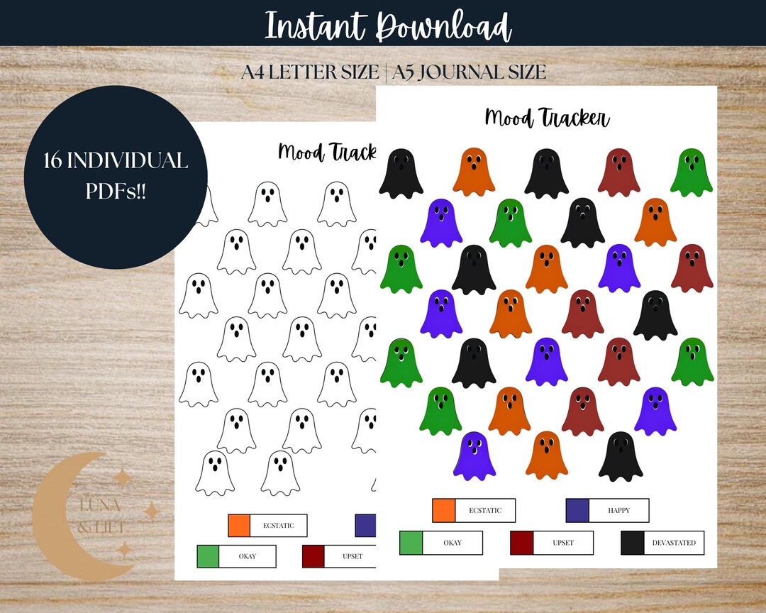 Halloween Ghost Mood Tracker Bundle | Printable PDF, A4, A5 (digital ...