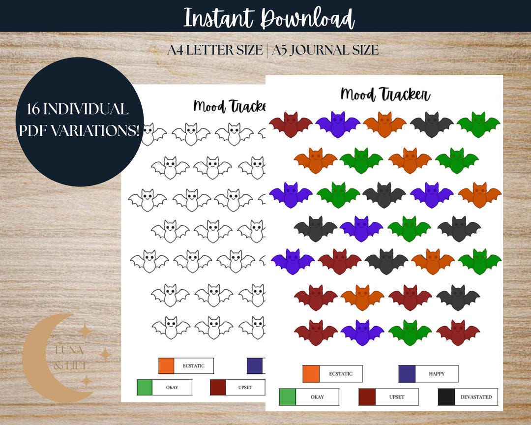 Bat | Halloween Themed Bundle Mood Tracker | Instant Digital Download ...