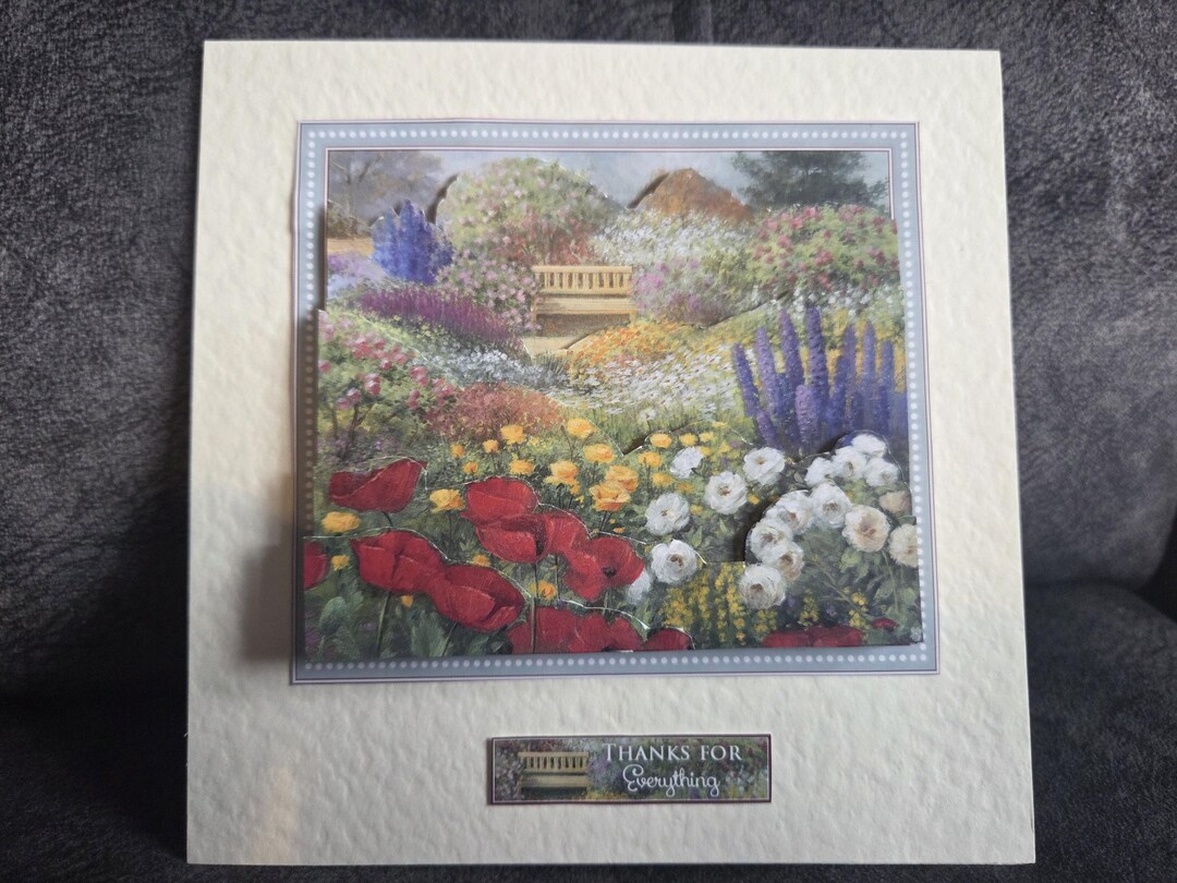 Garden and Bench Thank You Decoupage Card - Etsy