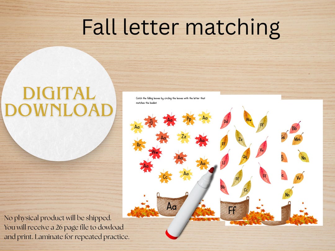 Fall Letter Matching Worksheets--26 Page Printable Alphabet Activity ...