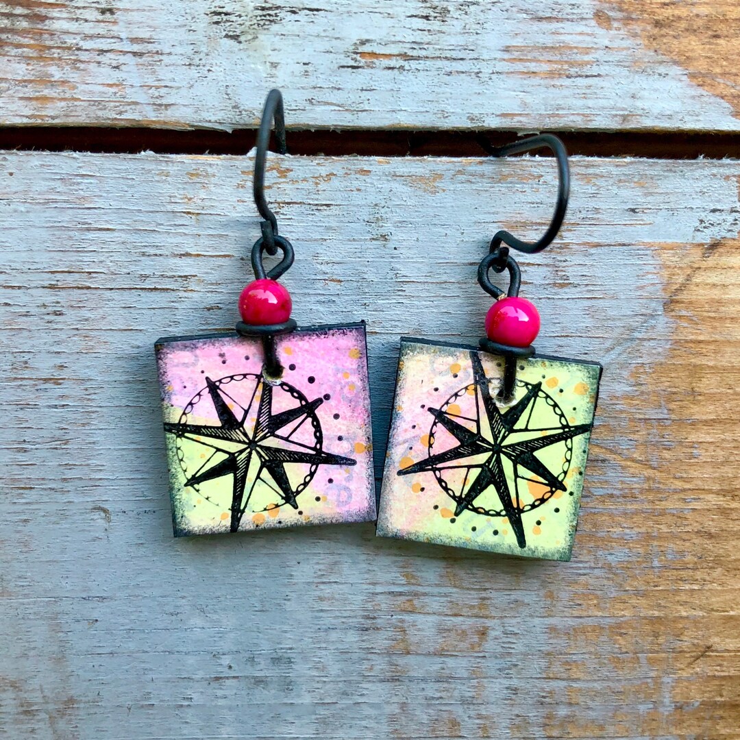 SALE Book Cover Earrings Candy Compass Recycled Book 25% Off - Etsy