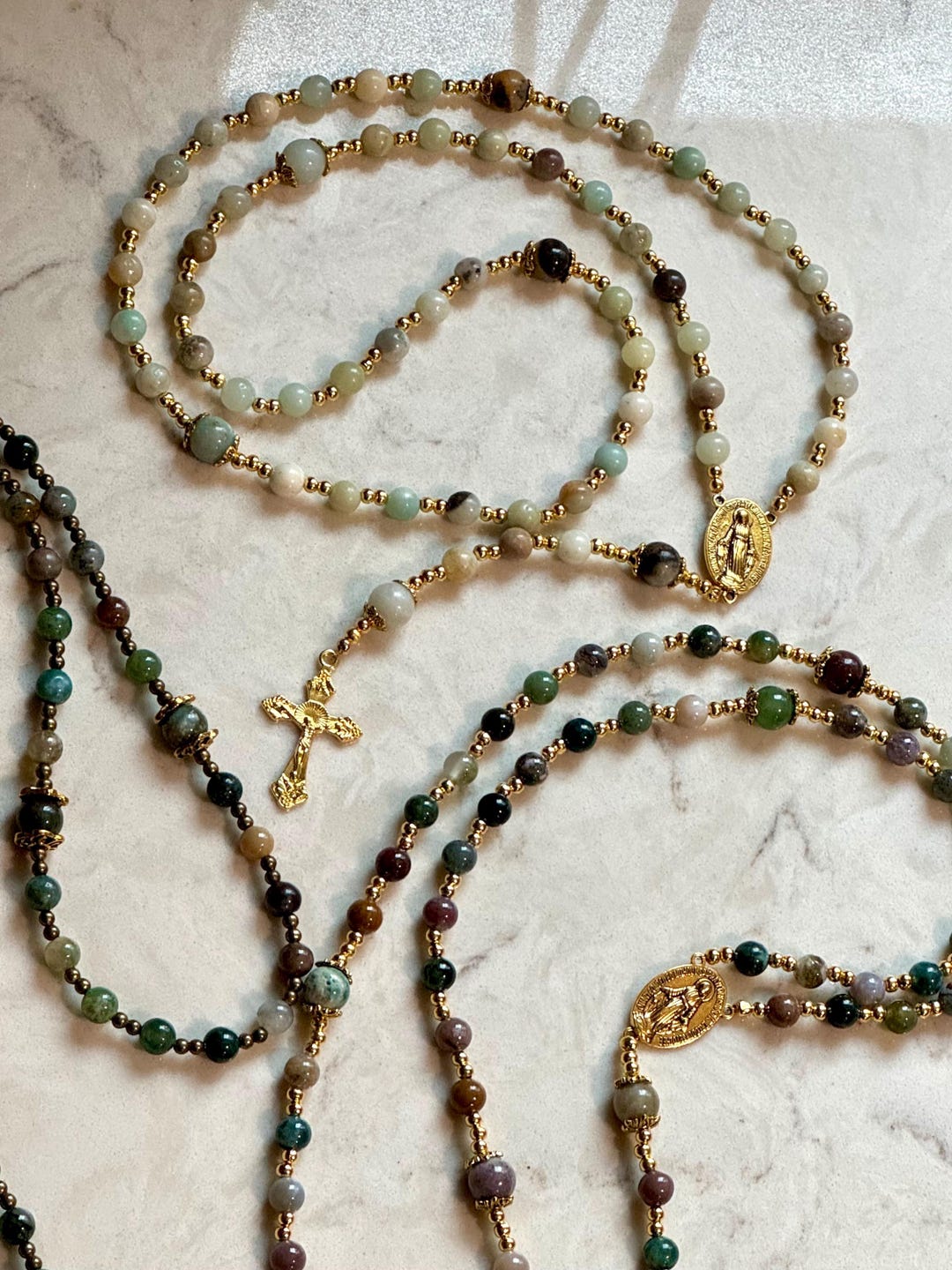 Handmade Gemstone Rosary | Full-length Catholic Rosary With Miraculous ...