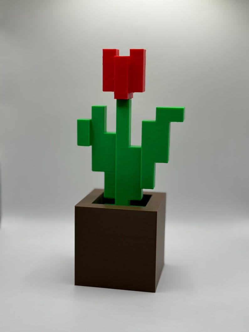 Minecraft Flower Decor – 3D Printed Pixel Tulip in Pot, Gamer Desk ...
