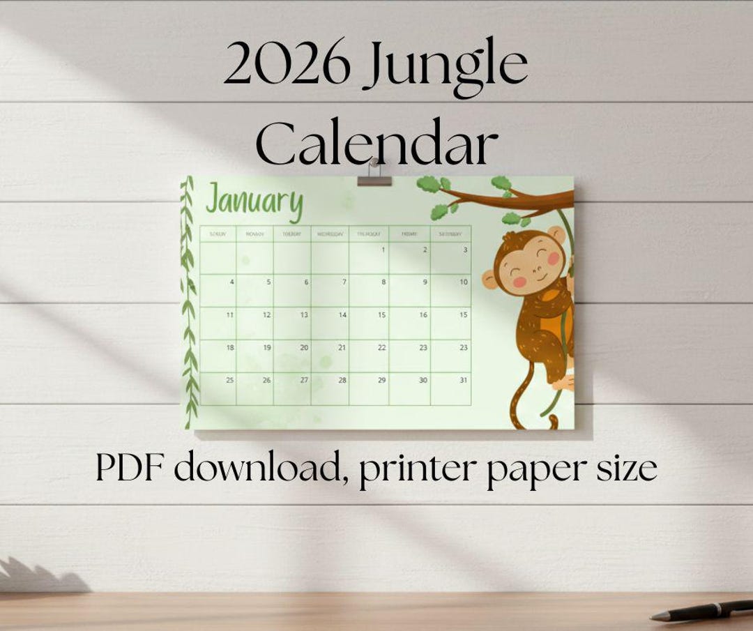 Printable 2026 Calendar | Jungle Animal Monthly Calendar | Kids Room ...