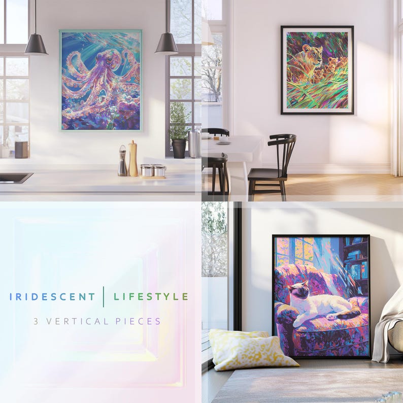 Iridescent Animals Printable Gallery Wall Art Set of 6 - Holographic ...
