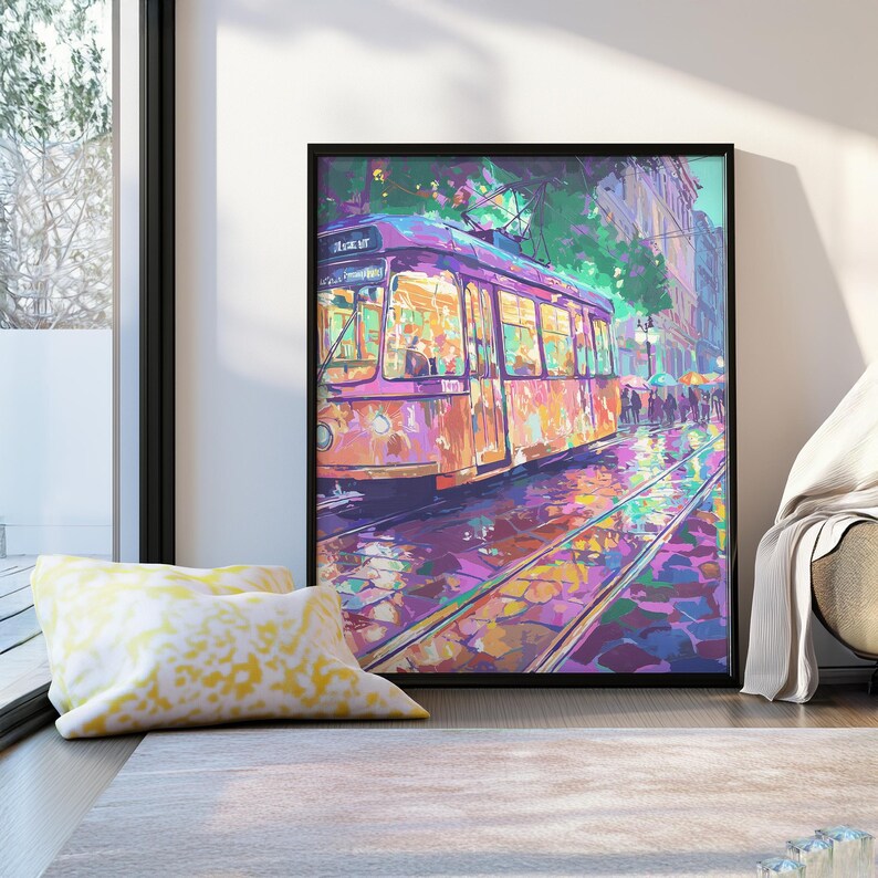 Iridescent Retro Trolley Tram - Printable Wall Art Digital Download ...