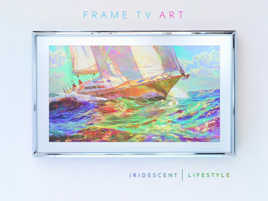 Iridescent Full-rigged Sailing Yacht Frame TV Art, Nautical Coastal Art ...
