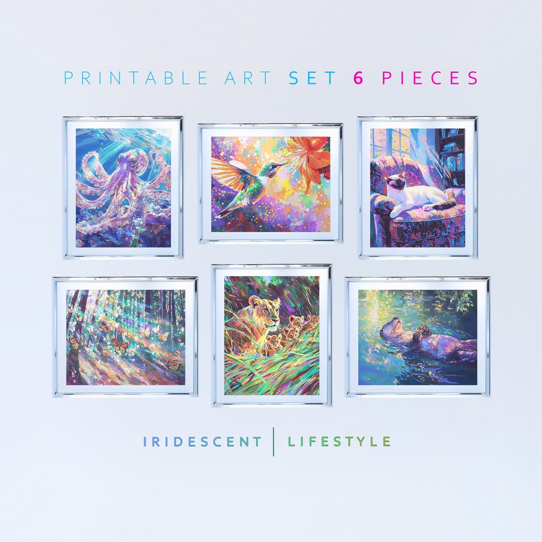 Iridescent Animals Printable Gallery Wall Art Set of 6 - Holographic ...