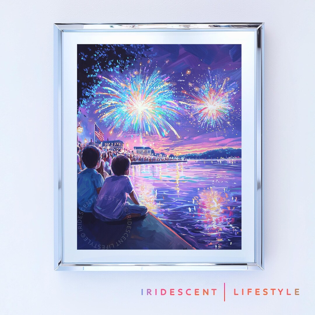 Iridescent Printable Wall Art Digital Download - Festive Lake Fireworks ...